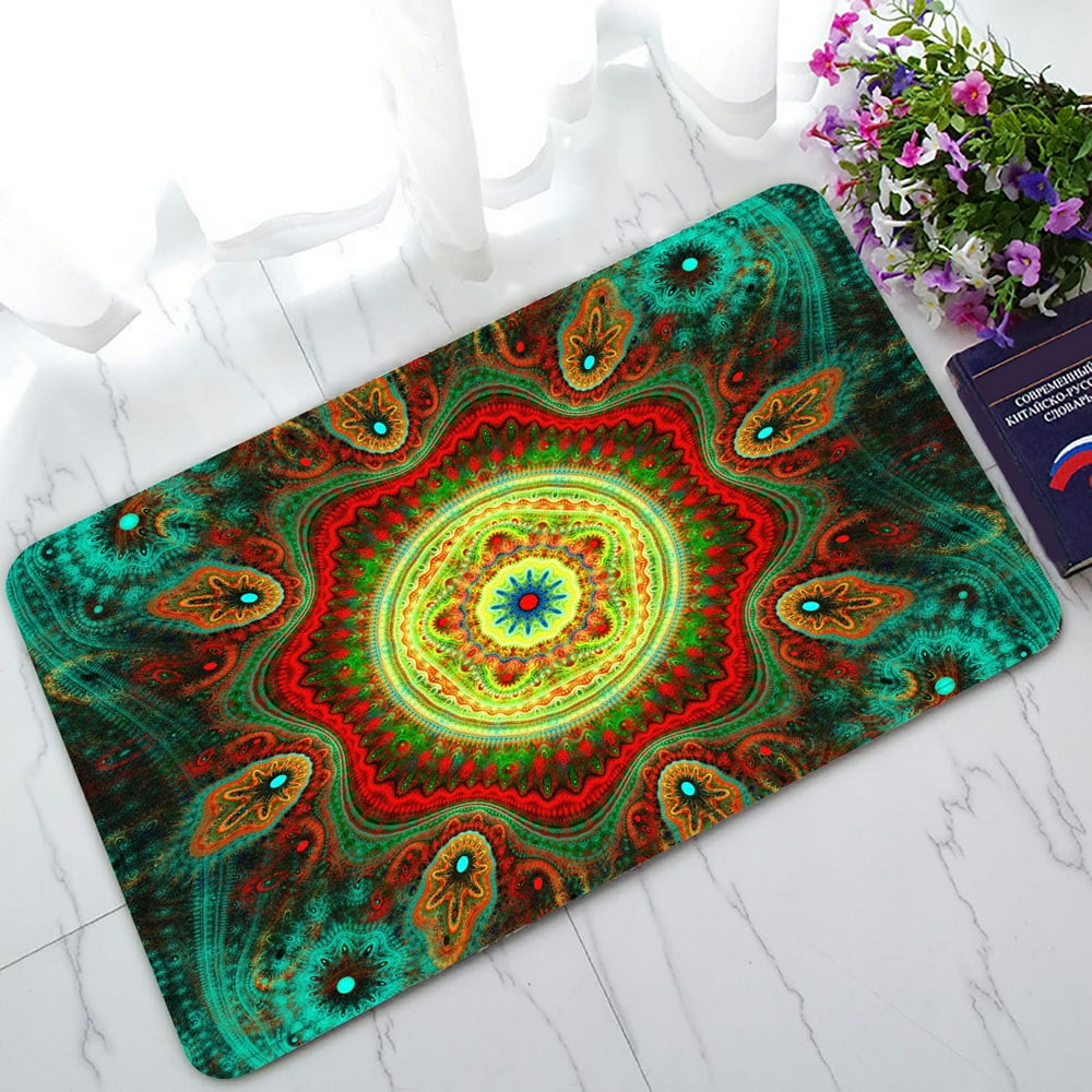 PHFZK Hippie Mandala Bohemian Floral Indian Fantasy Peacock Doormat ...