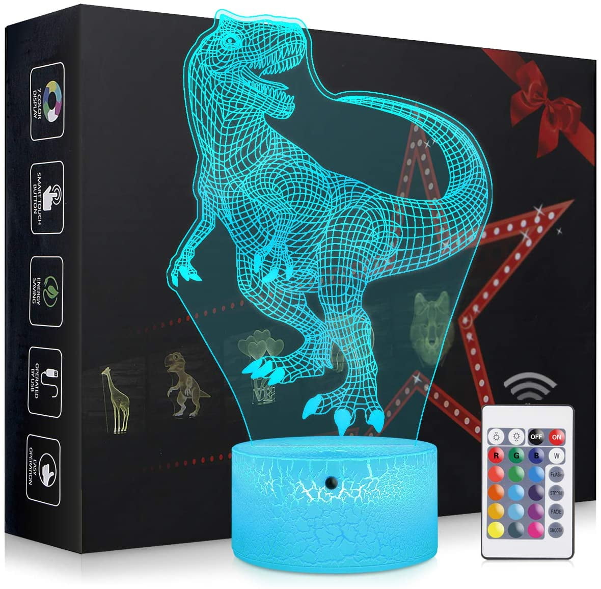 YSITIAN T-rex Dinosaur Night Light,3D Kids Bedside Lamps,Frame Table ...
