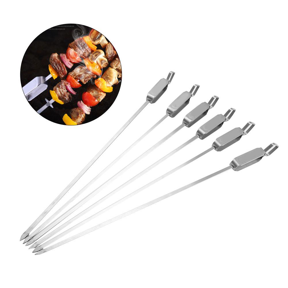 Garosa 6PCS Long BBQ Barbecue Sliding Grilling Cooking Stainless Steel Kebab Flat Skewers ...