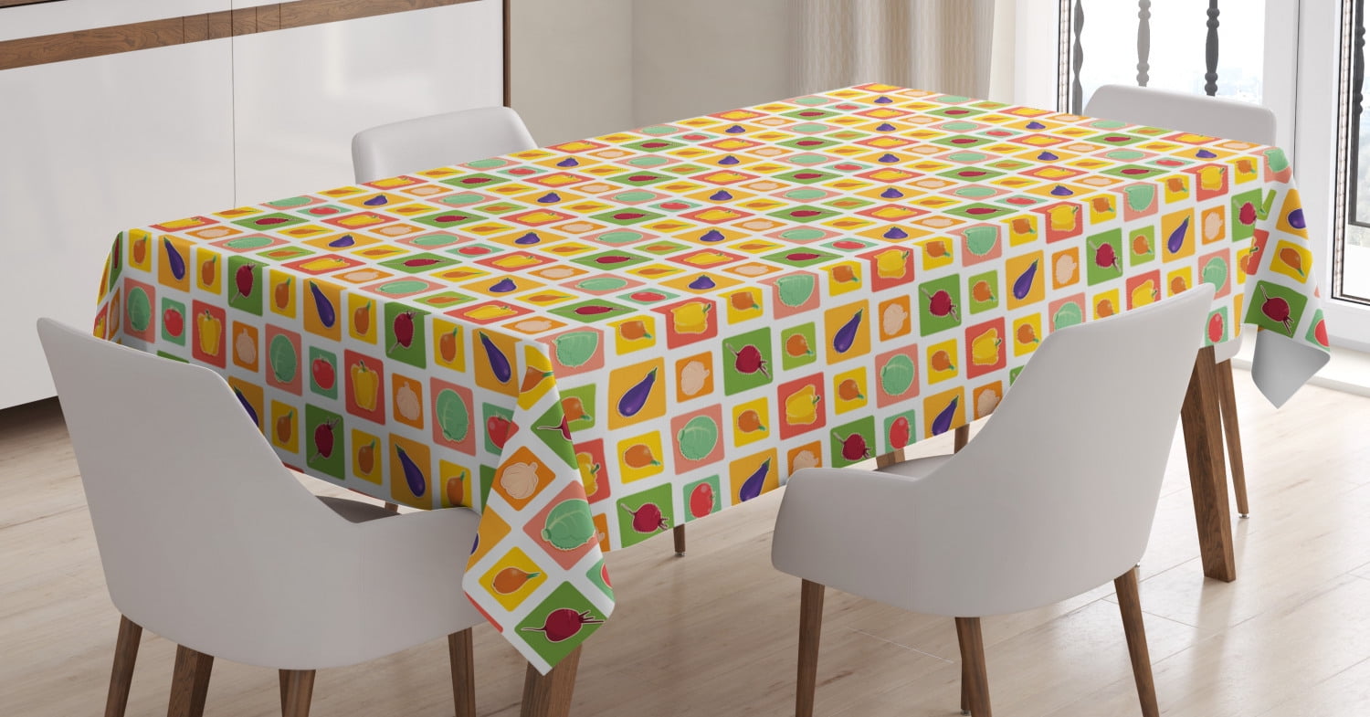 Vegetables Tablecloth, Modern Stylized Pattern with Natural Foods in ...