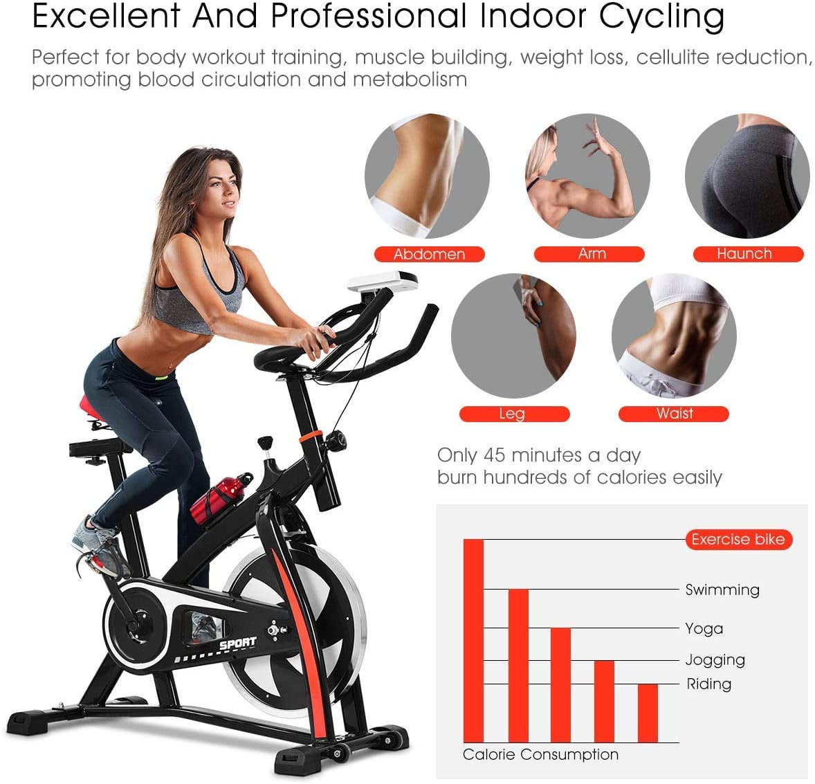 Goplus Adjustable Exercise Bike, Stationary Bike, Indoor Cycle Bike ...