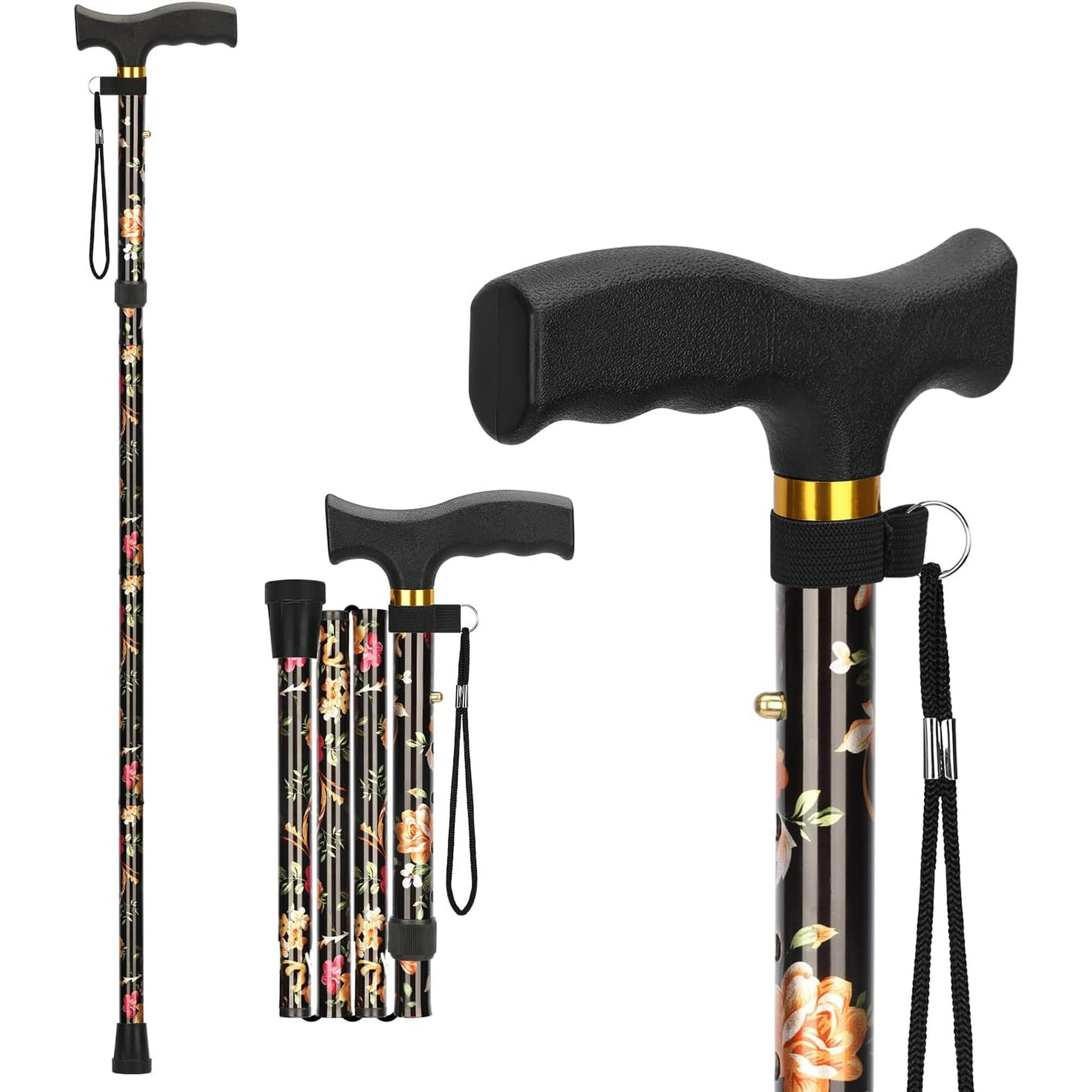 Supregear Lightweight Adjustable Folding Cane With T-Handle And Wrist Strap For Men Women Adjustable Height