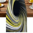 Abstract Swirling Vortex Dining Table Runner, Yellow Gray Spiral Lines ...