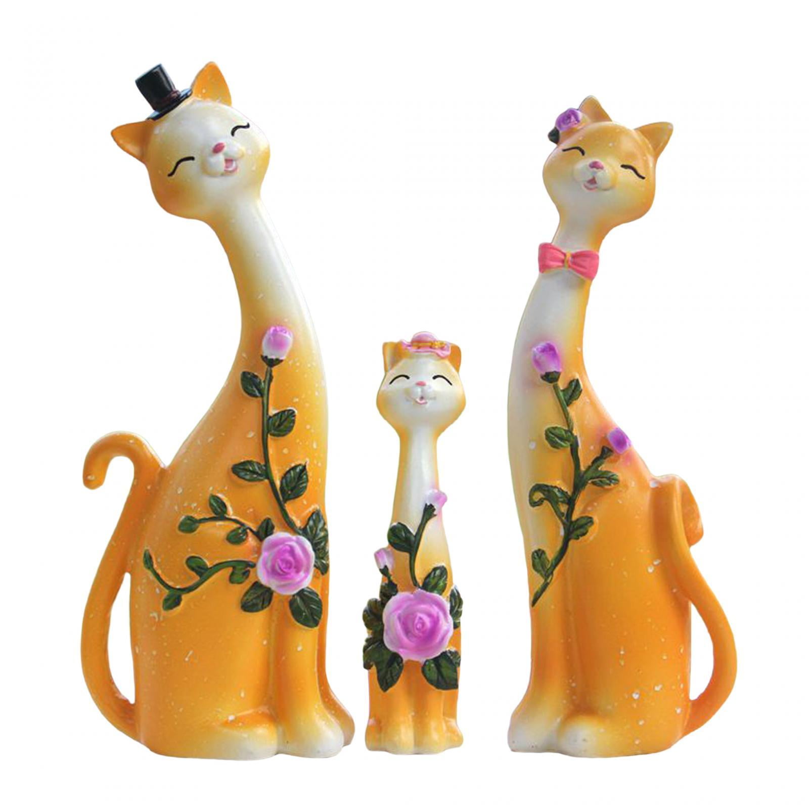 3Pcs Cat Statues Home Decor Animal Families Figurines Resin Hand ...