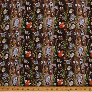 Cotton Woodland Animals Forest Creatures Foxes Bunnies Owls Chipmunks ...