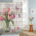Bathroom Shower Curtain Spring Tulips Flower Butterfly Waterproof ...