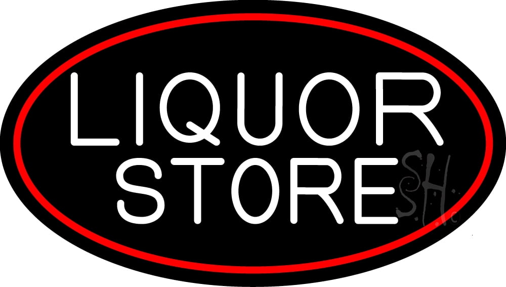 Liquor Store Oval With Red Border LED Neon Sign 20 x 37 - inches, Clear ...