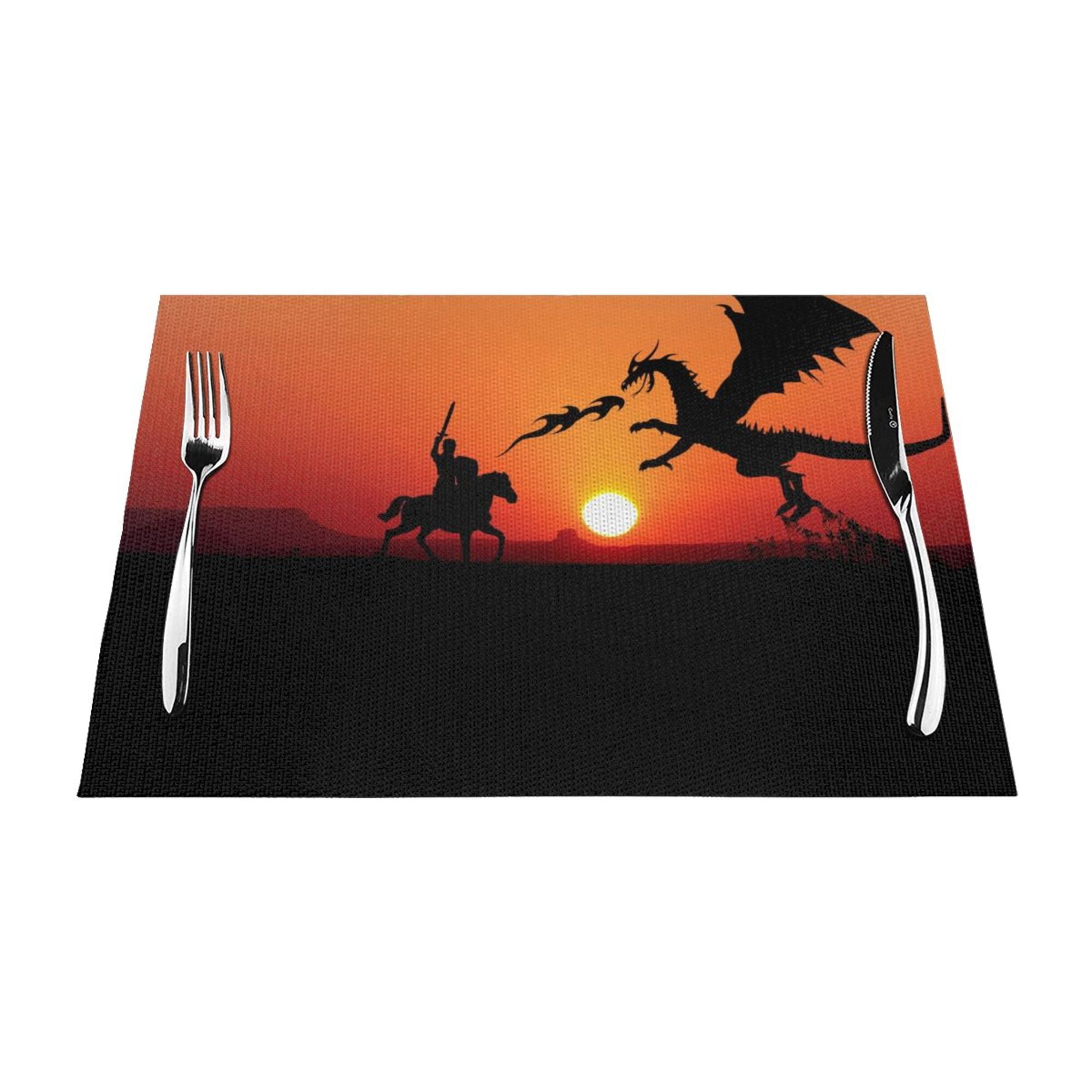 XMXY Woven Placemats Set of 6 PCS, Sunset Dragon Knight Table Mats ...