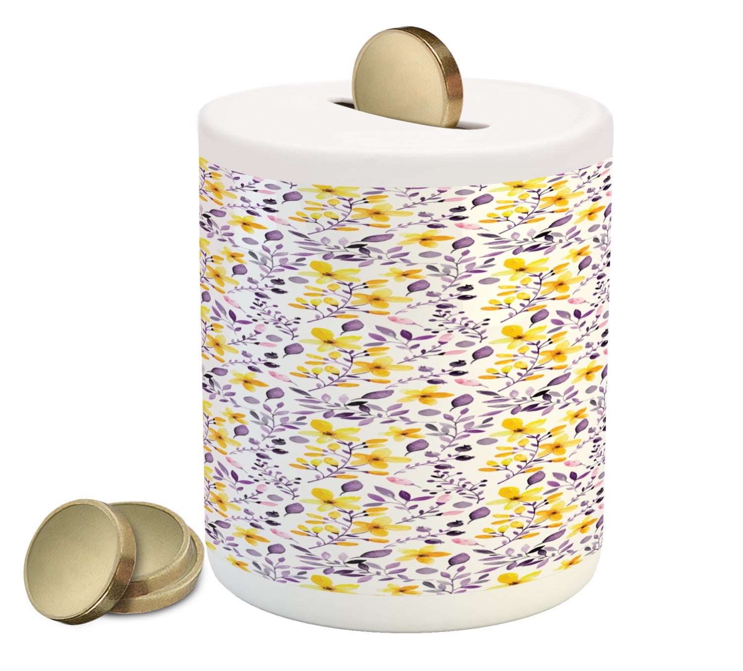 Flower Piggy Bank, Pattern with Flowers and Leaves ling Foliage Spring ...