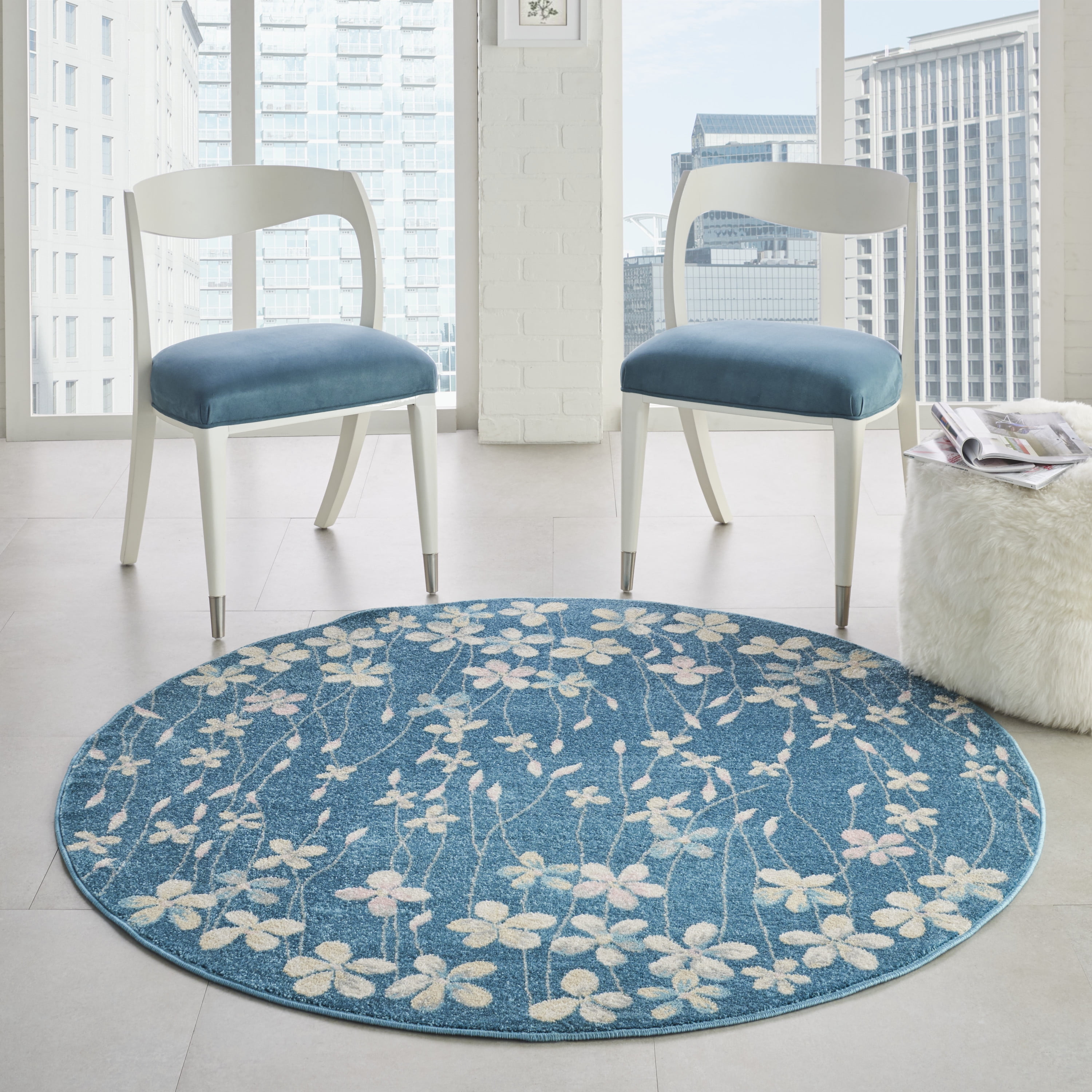 Nourison Tranquil Floral Turquoise 5'3" x ROUND Area Rug, (5 Round ...