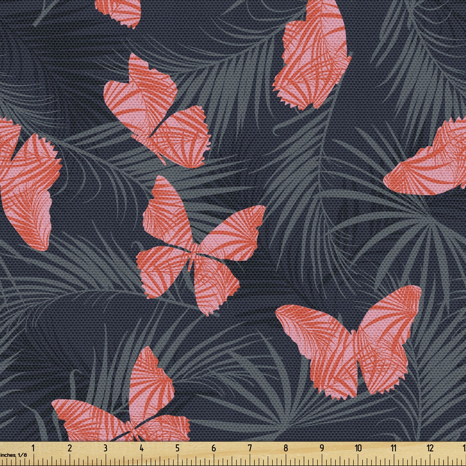 Exotic Fabric by the Yard Upholstery, Tropical Leaves Flora Butterflies ...