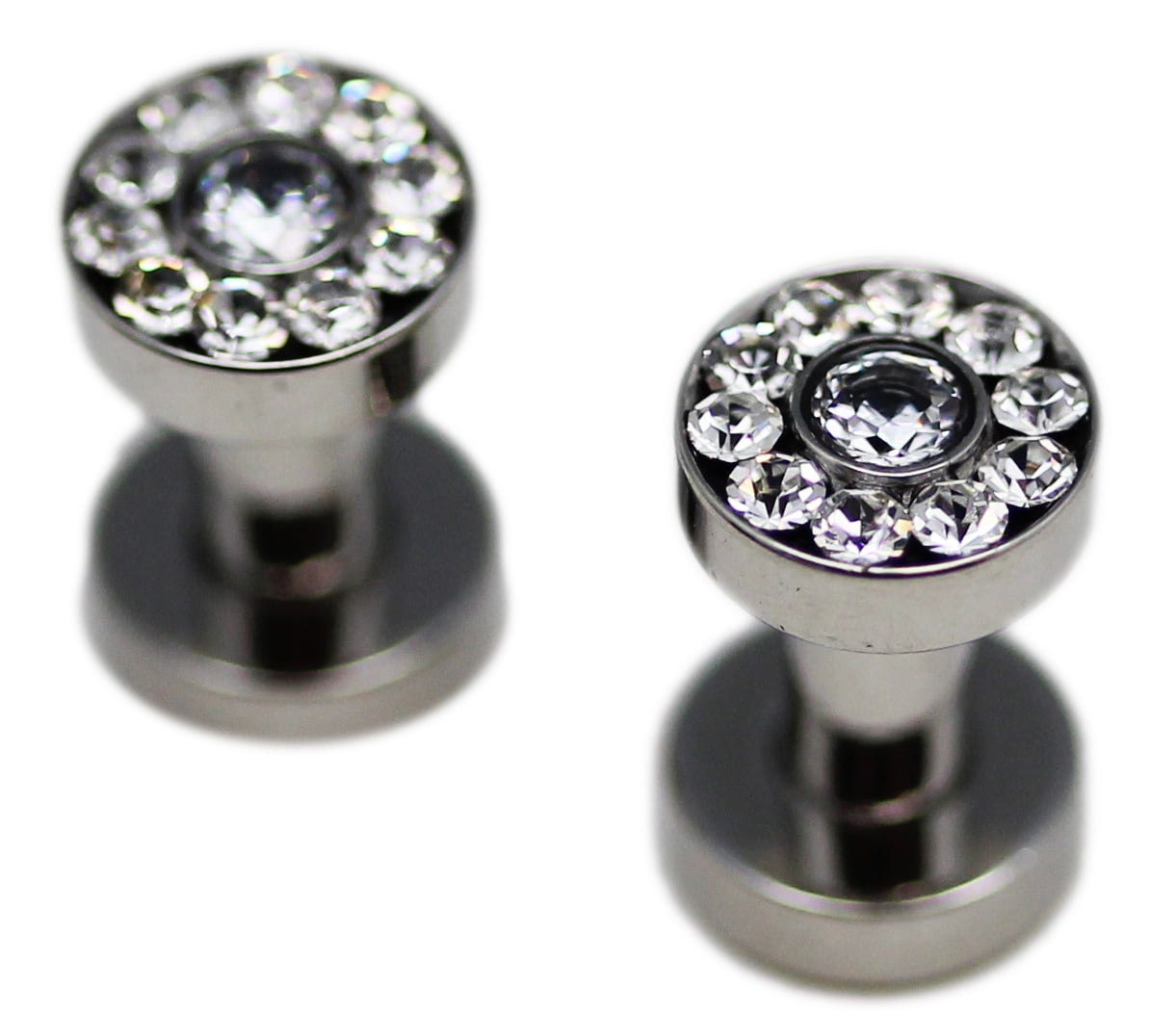 Clear Rhinestone Encircled By Mini Clear Rhinestones Tunnel Plugs (8G ...