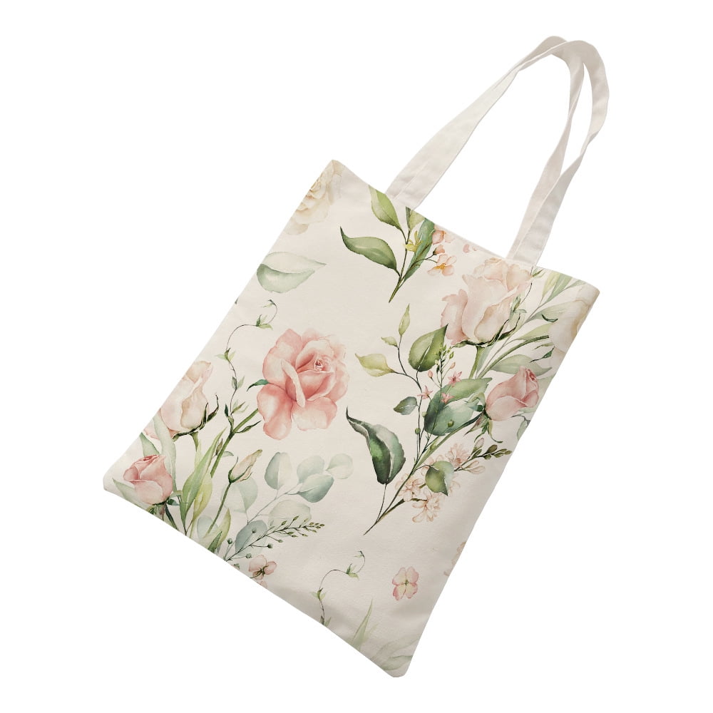 Portable canvas bag Flower Print Cotton Canvas Tote Bags Reusable Beach ...