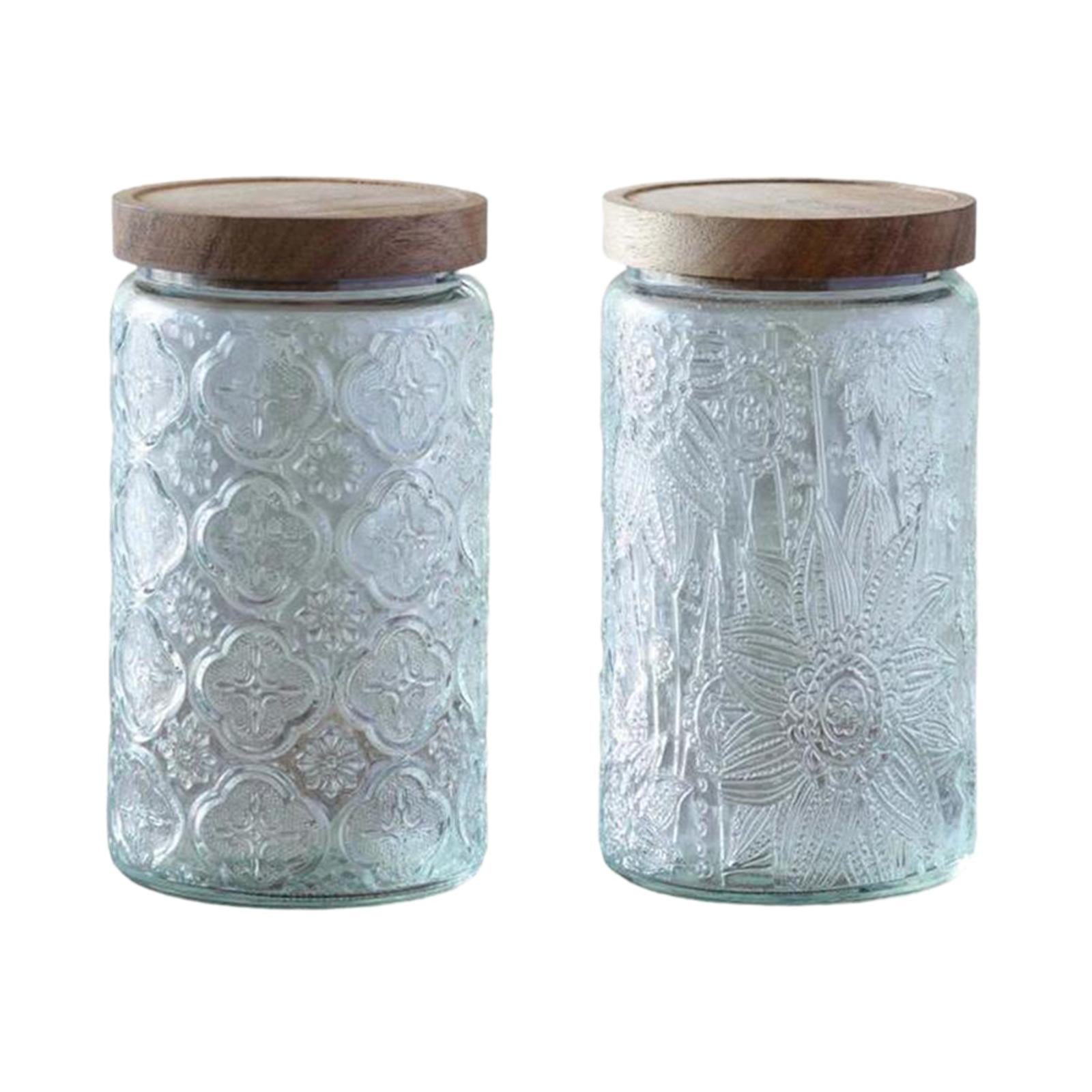 2 Pack 1000ml Glass Storage Jars, Vintage Begonia Flowers Glass Storage ...