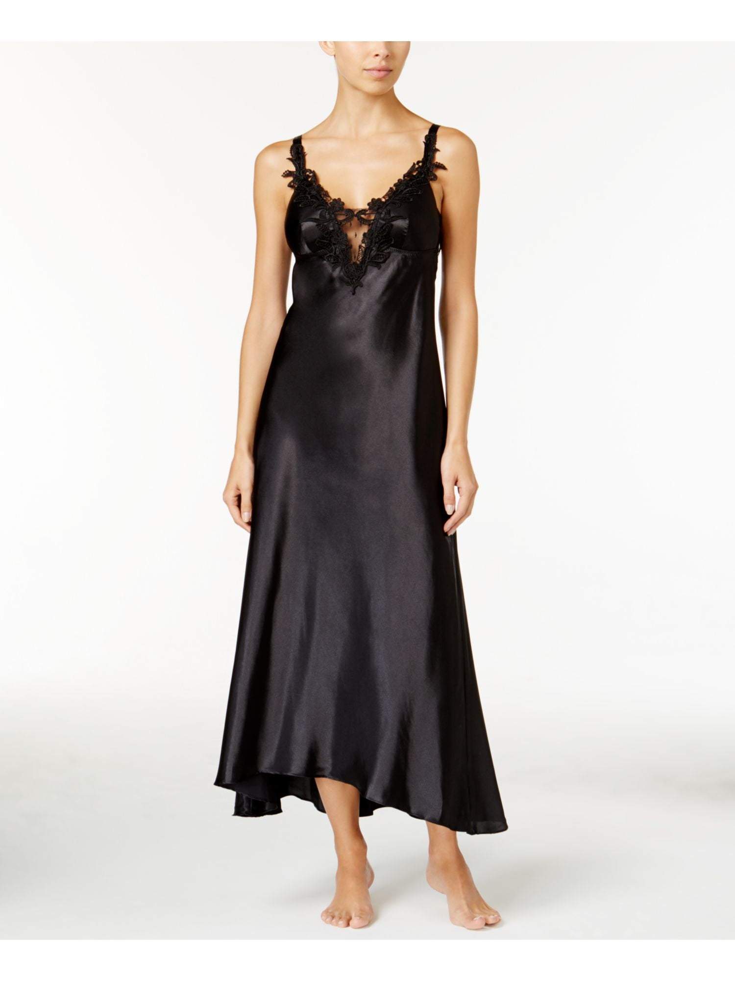 FLORA Intimates Black Satin Venise Trim Sleepwear Nightgown M - Walmart.com