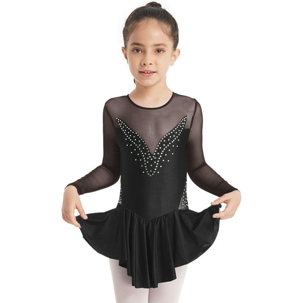 iEFiEL Girls Rhinestone Leotard Ballet Dress Mesh Splice Figure Ice ...