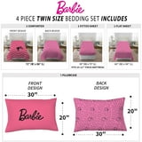 Barbie Kids 4 Piece Pink Chevron Reversible Comforter, Bed in a Bag ...