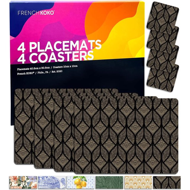 French KOKO 8 pc Rectangular Heat Resistant Cork Placemats and Coasters ...