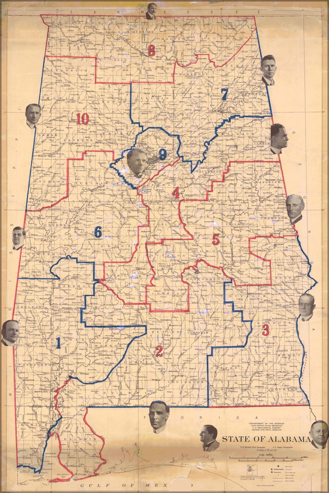 24"x36" Gallery Poster, 1920 Map of Alabama Congressional districts ...
