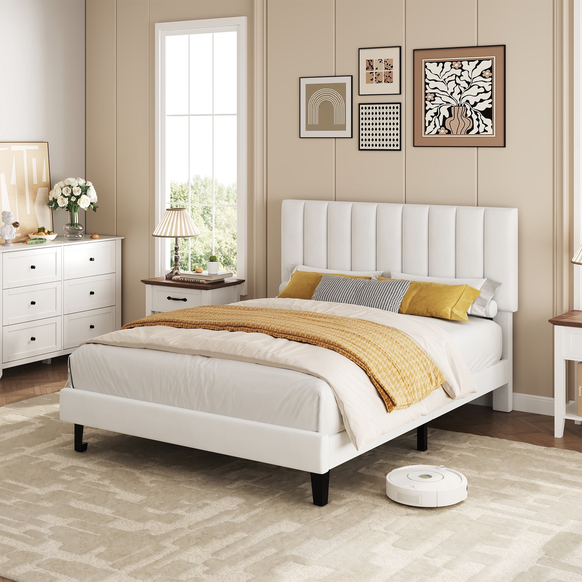 Click here for Amkui Velvet Upholstered Bed Frame With Adjustable... prices