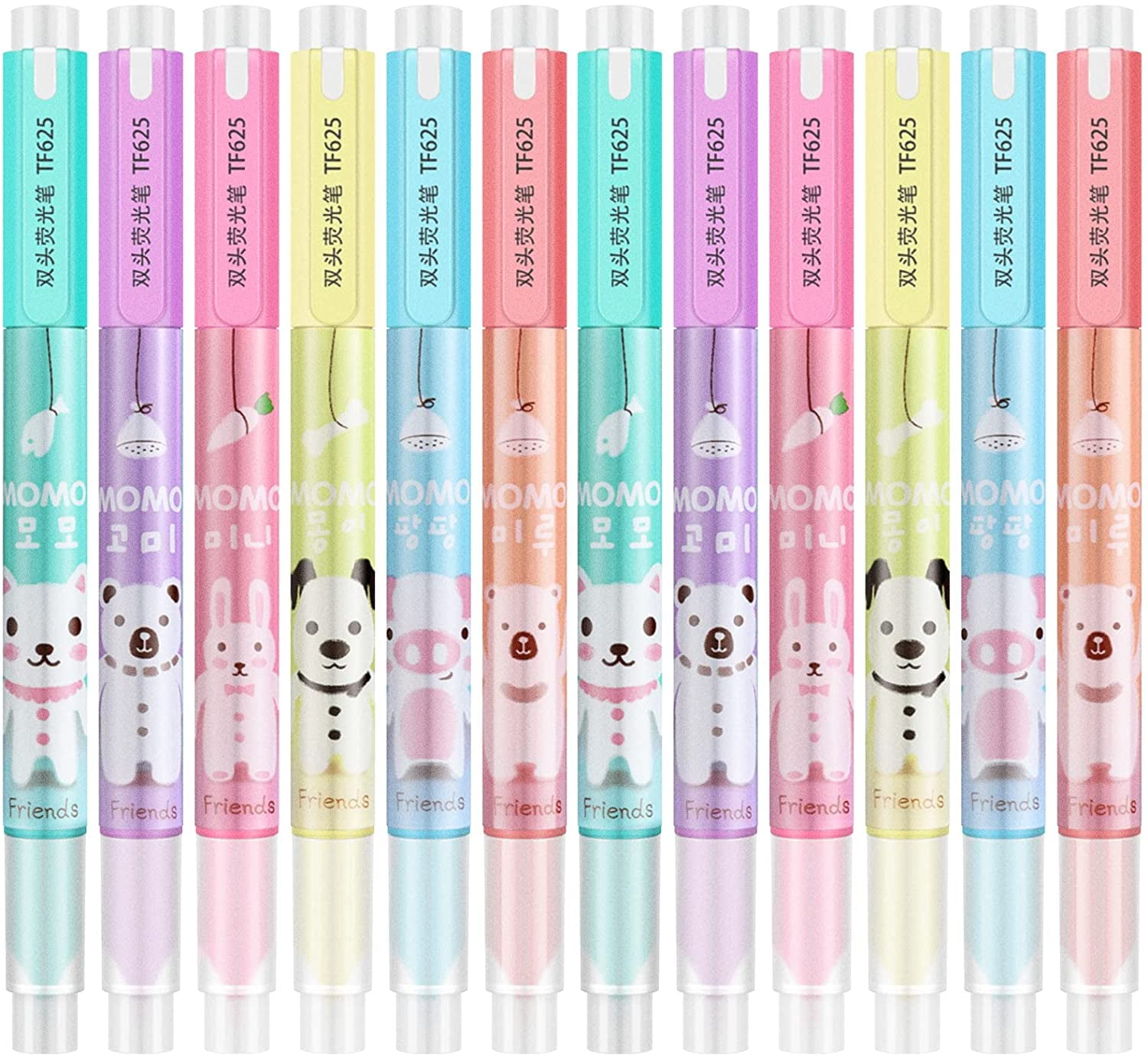12 Pieces Cute Animal Double Tip Highlighter Pens Cute Cartoon Animal ...