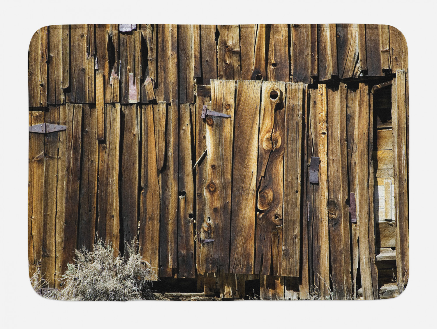 Rustic Bath Mat, Oak Barn Siding Door Cracked Rusted Hinges Dated ...