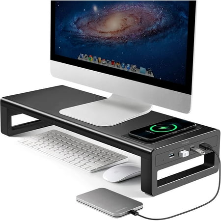 VAYDEER Dual Monitor Stand Aluminum Monitor Riser with Wireless ...
