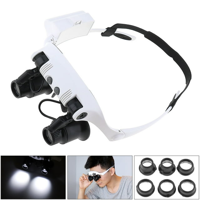 25X Headband Magnifier Double Eyes Glass Jeweler Loupe with 2 LED ...