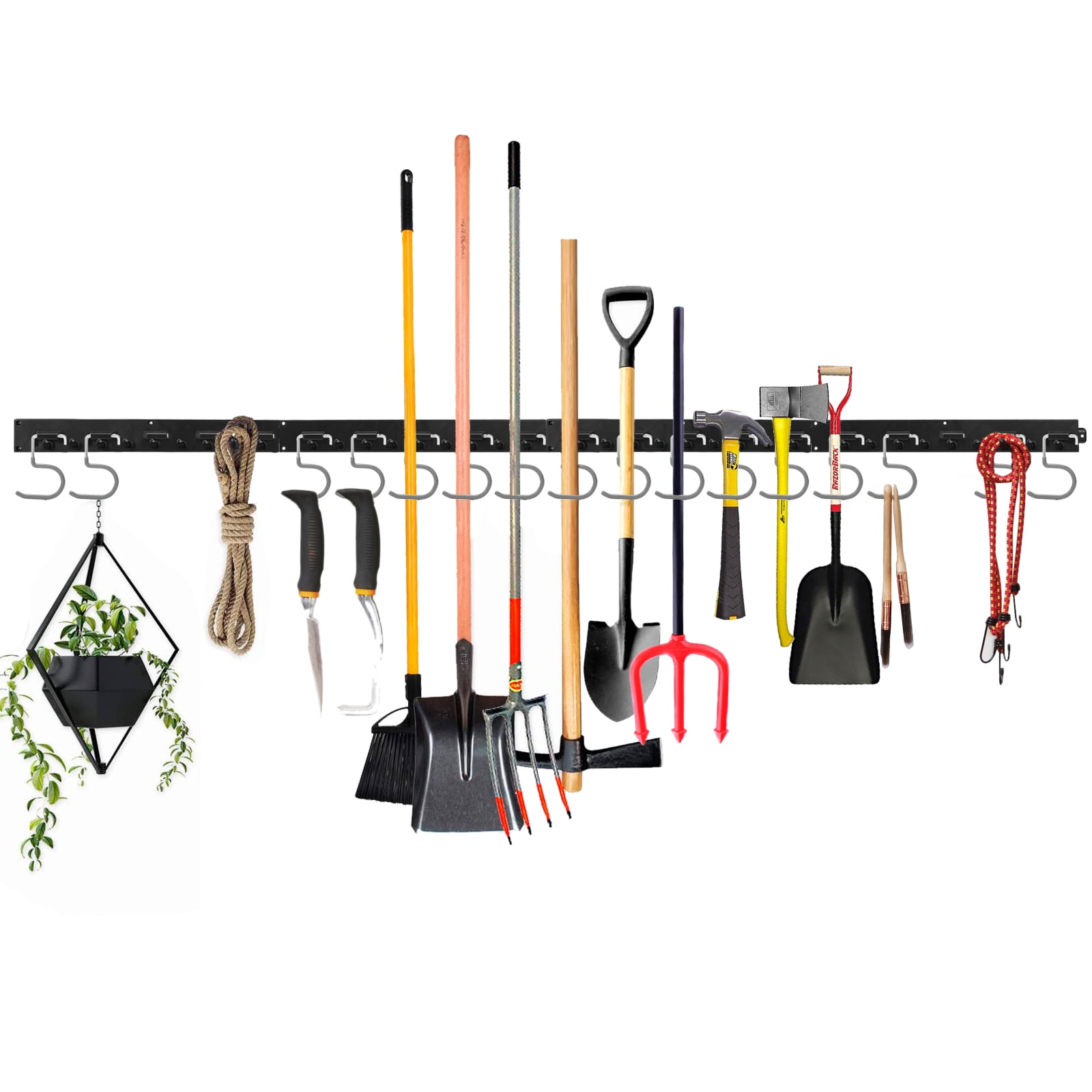 Adjustable Storage System 64 inch,Gardens Tools Hanger with 4 Rails 16 ...