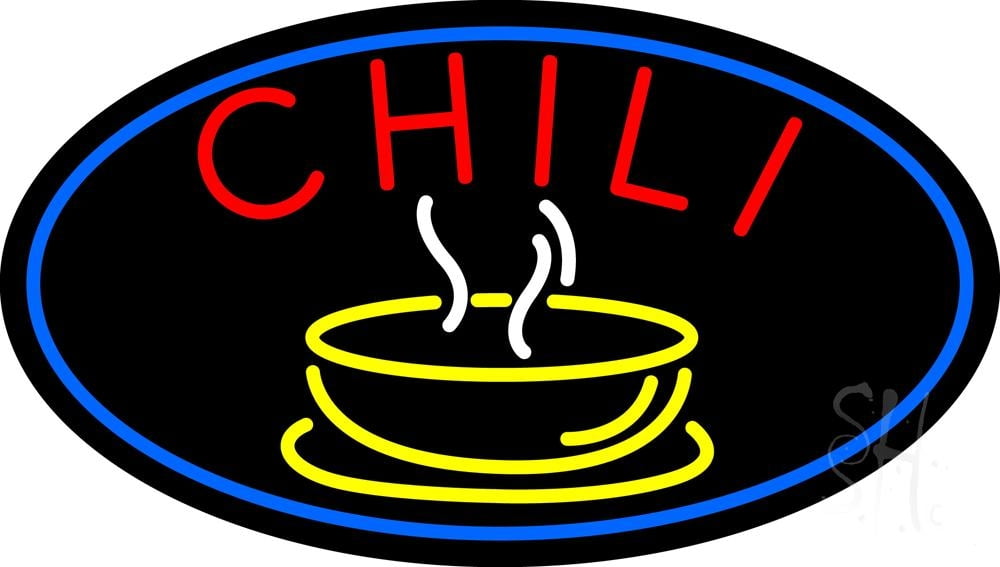 Red Chili With Bowl Logo Oval LED Neon Sign 20 x 37 - inches, Black ...