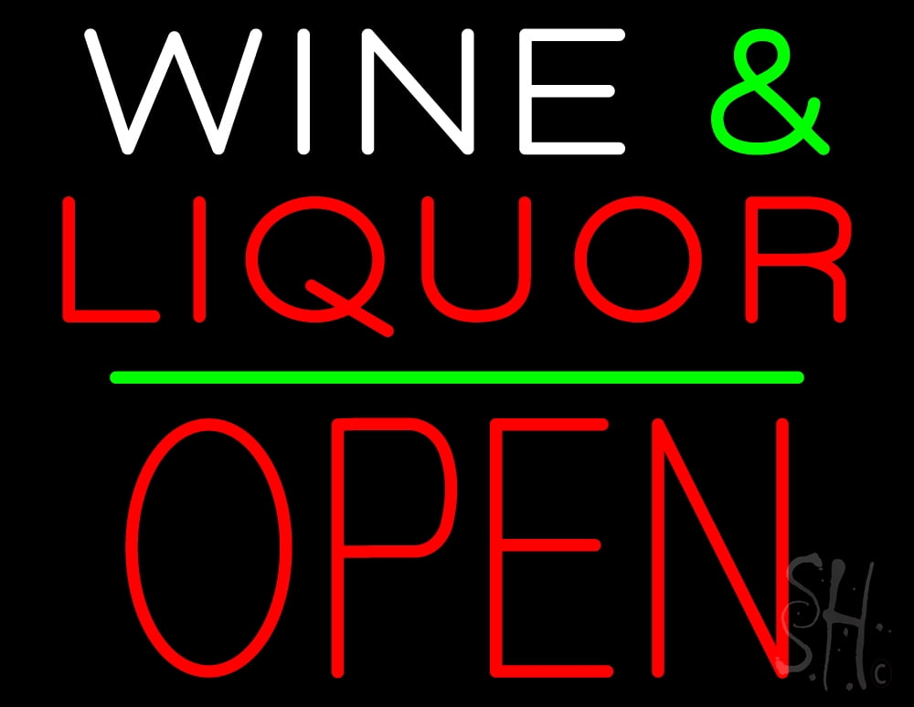 Wine and Liquor Block Open Green Line LED Neon Sign 24 x 31 - inches ...