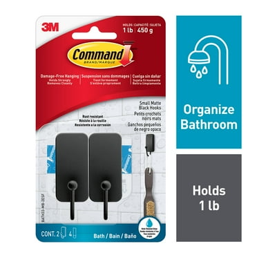 Command Bath Small Hooks, Satin Nickel, 2 Wall Hooks, 4 Water Resistant ...