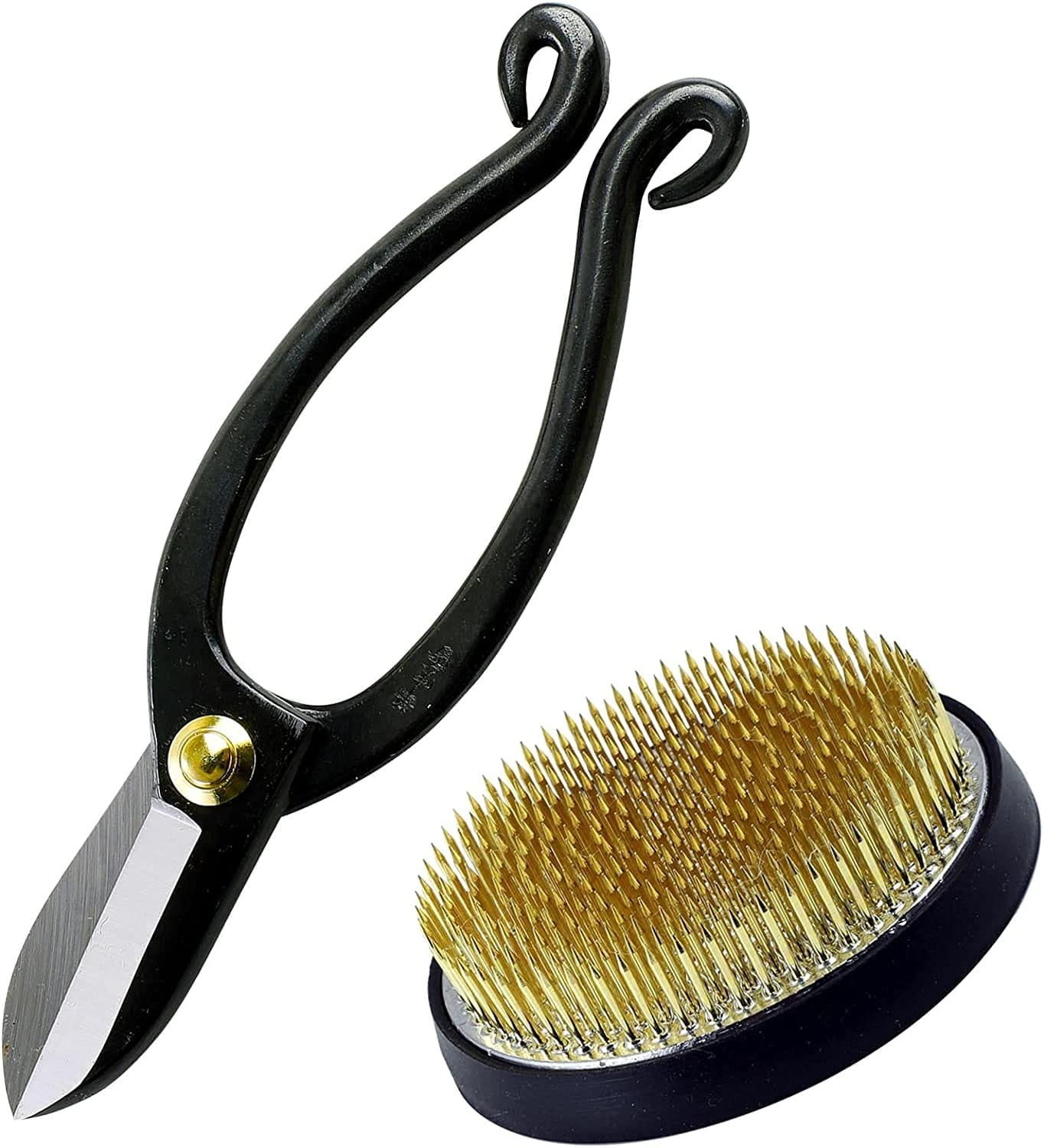 Wazakura Ikebana Tool Kit - Gift Box Set - 3-1/4" Ikenobo Scissors + Brass Kenzan Flower Holder ...