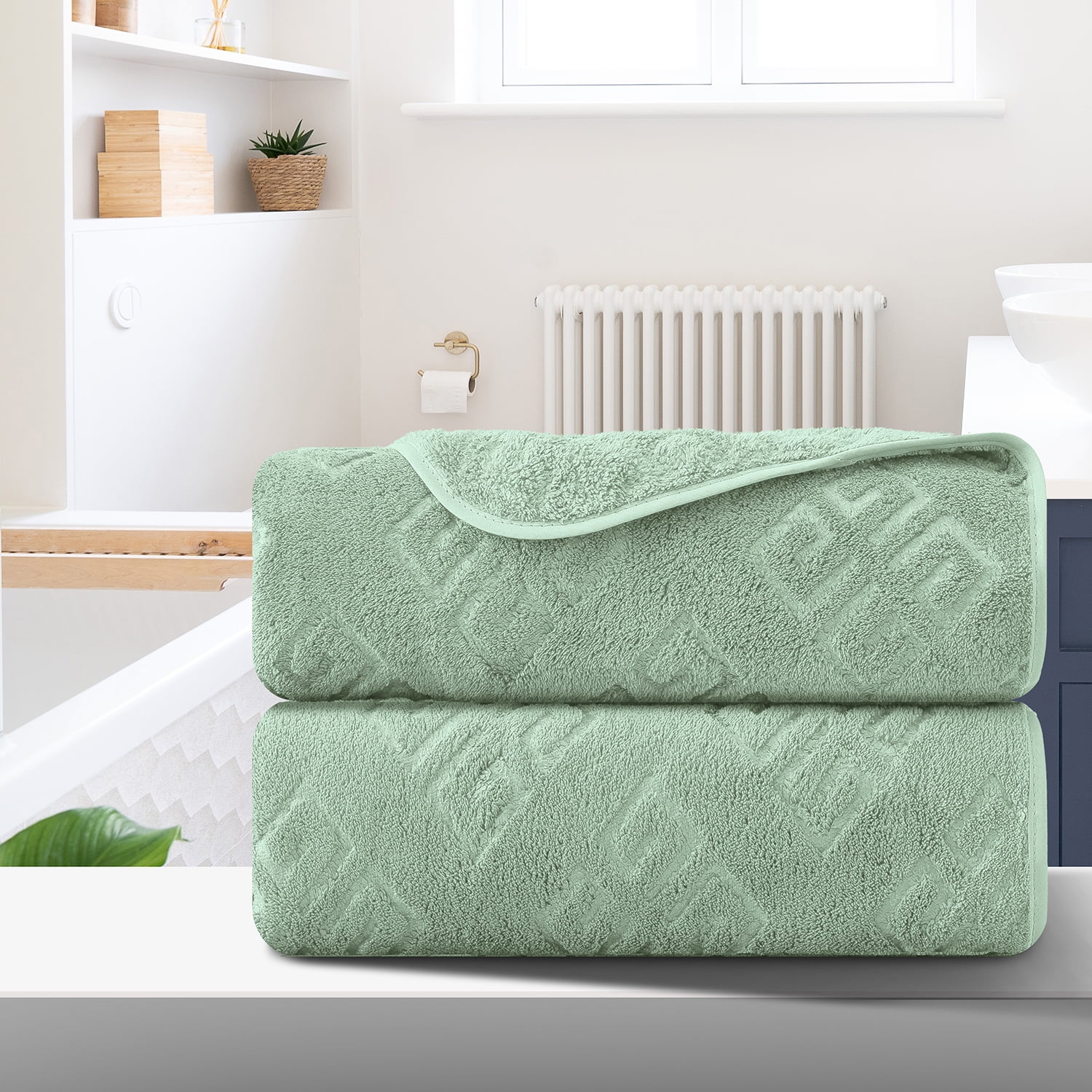 ARL HOME Bathroom 2 Piece Hand Towel Set Green Graphic Towel 700GSM ...