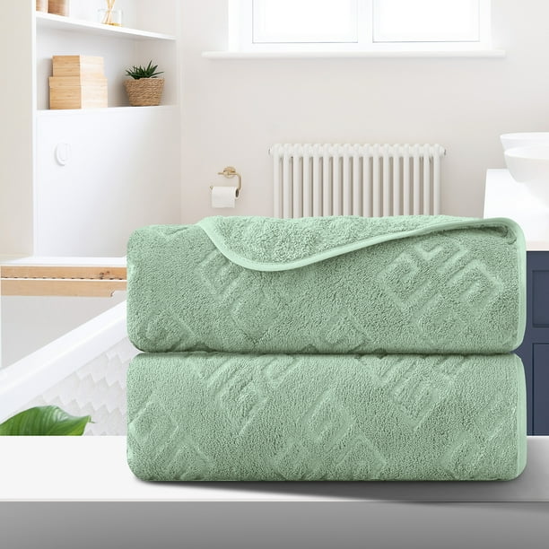 ARL HOME Bathroom 2 Piece Hand Towel Set Green Graphic Towel 700GSM ...