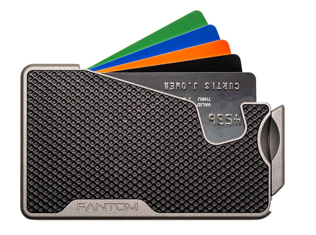 Fantom Wallet R 7 Black Leather Diamond Slim Minimalist RFID Aluminum ...