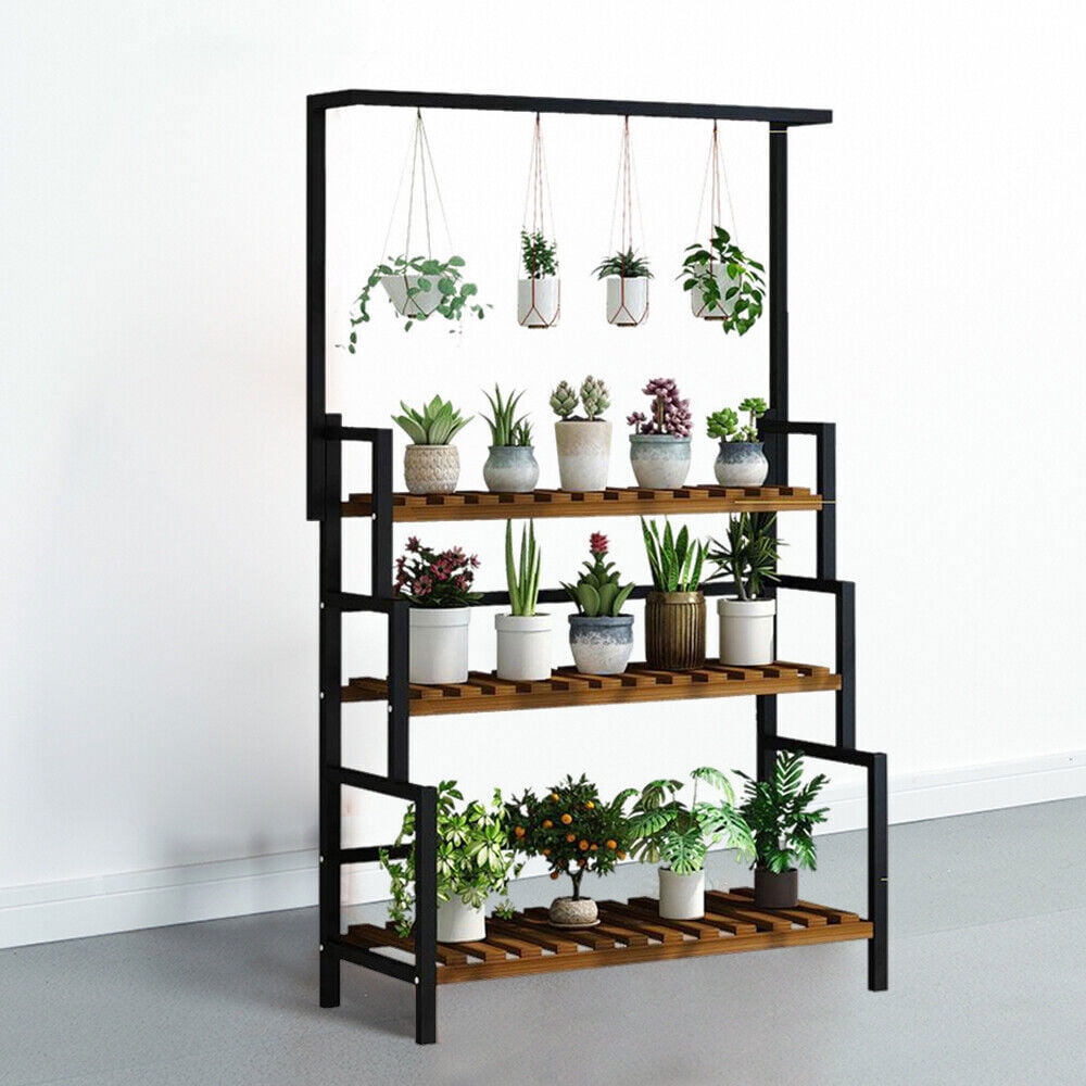 Miumaeov 3-Tier Metal Flower Pot Stand Rack Ladder Hanging Plant ...