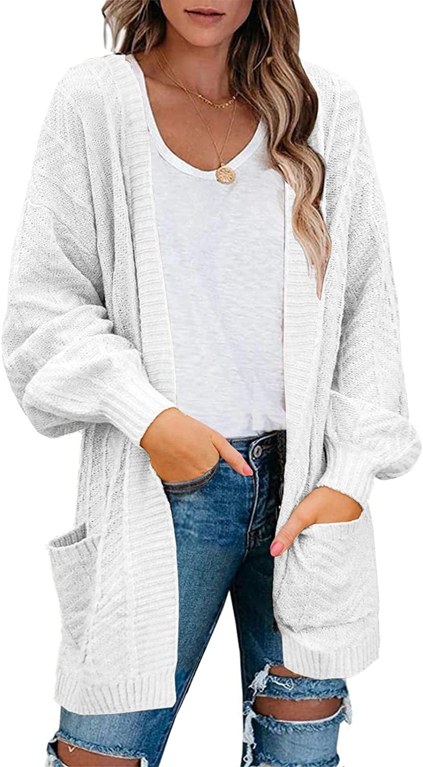 MURMUREY Womens Open Front Cardigans Cable Knit Long Sleeve Lightweight ...