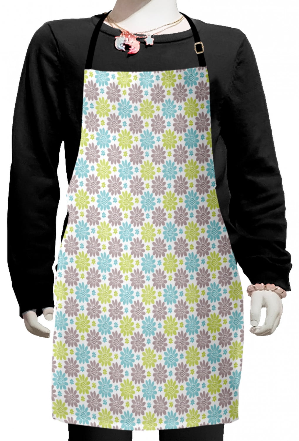 Floral Kids Apron, Continuous Abstract Spring Flowers Pastel Tones ...