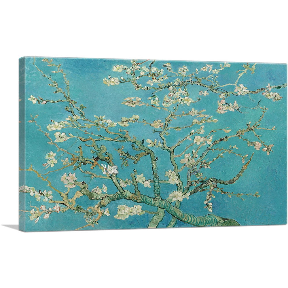 ARTCANVAS Branches with Almond Blossom - Teal Rectangle 1890 Canvas Art ...