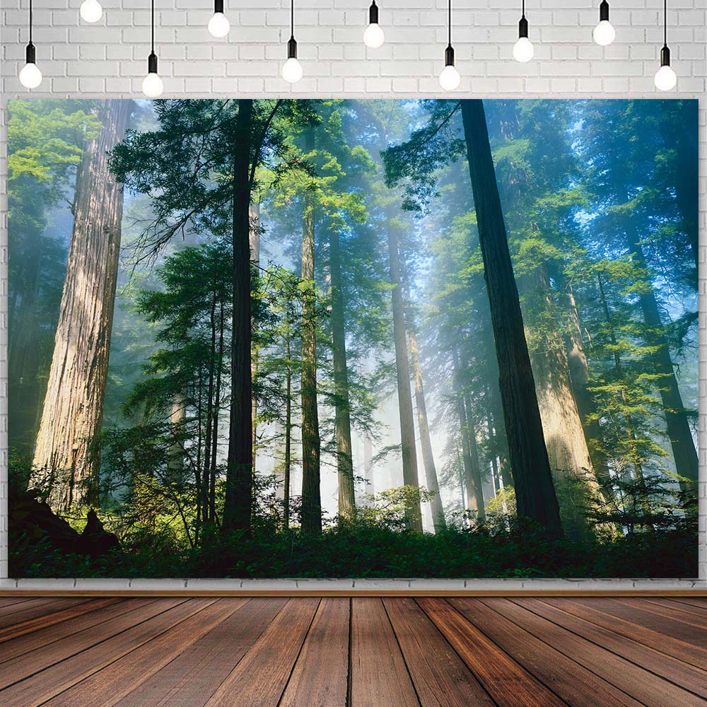 Green Forest Party Backdrop, 7X5Ft Nature Trees Photography Background ...