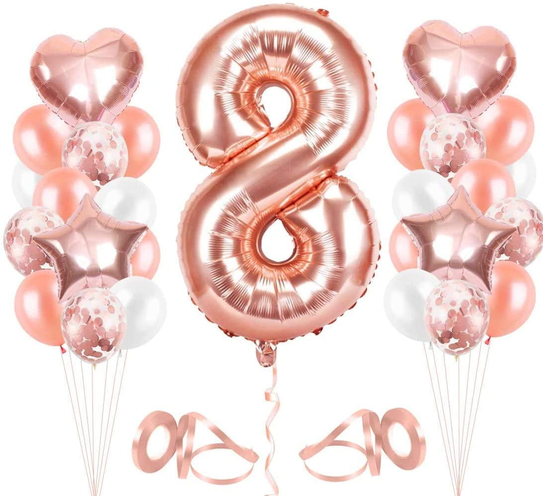 Rose Gold Number 8 Balloon for 8th Birthday, 40 Inch Giant Foil Balloon ...