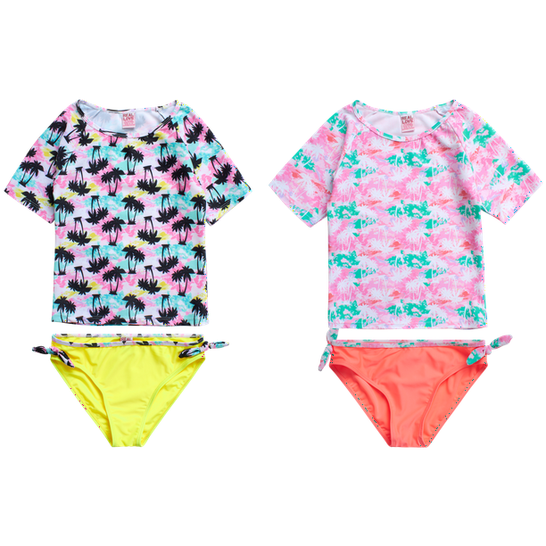 Real Love Girls' Rash Guard Set - 2 Pack Tankini Swim Shirt and Bikini ...