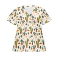 Binienty Cactus Pattern Scrub Top for Women's Short Sleeve, V Neck ...