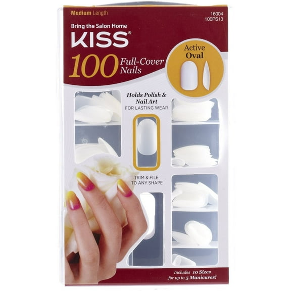 KISS Full Cover Nails Kit, Medium, Active Oval 1 ea (Pack of 6 ...