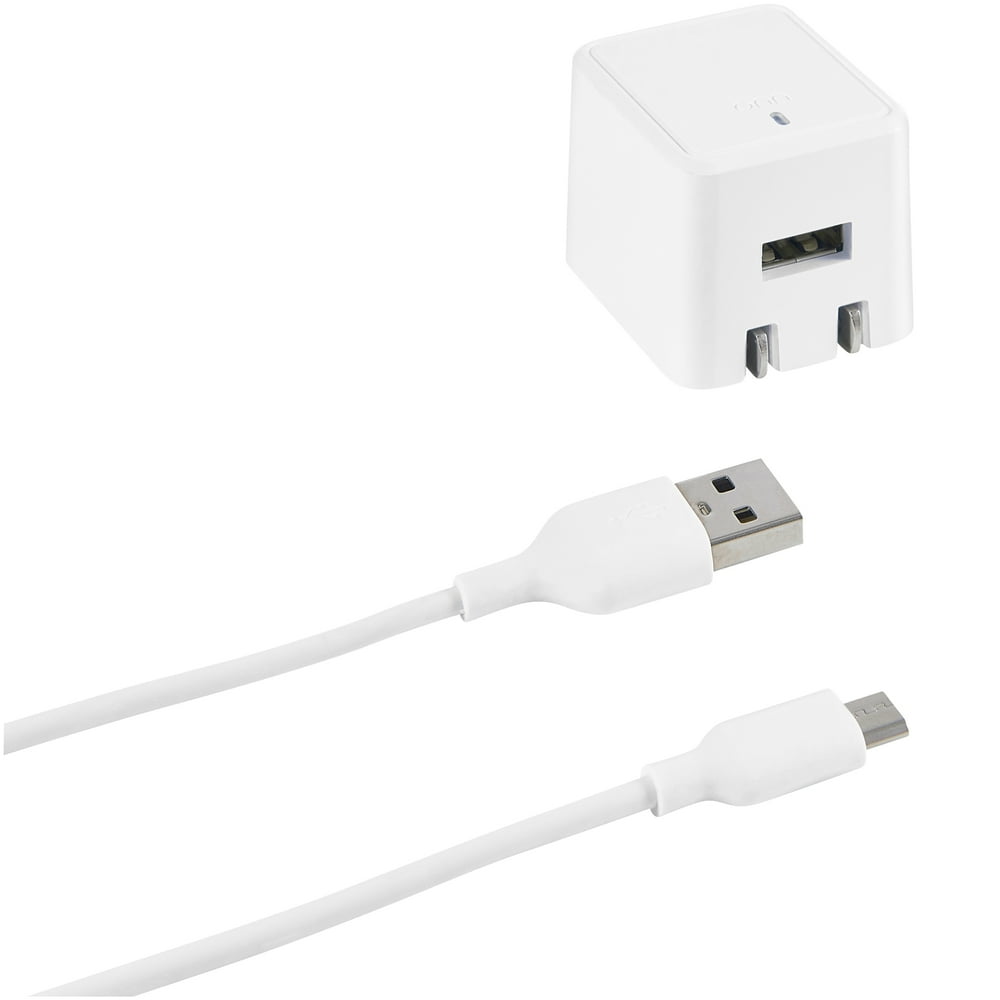 onn. 2.4 Amp Wall Charger with Micro USB Sync & Charge Cable, White ...