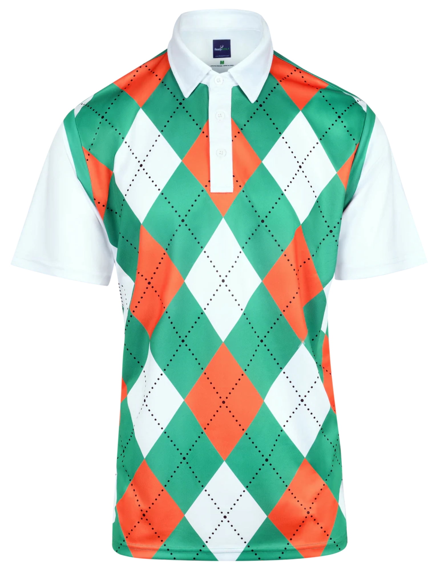 Classic Argyle Mens Golf Polo Shirt - Green, Orange, White by ReadyGOLF ...