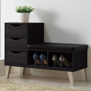 Black Wooden Fold-out Shoe Organizer - Shoe Storage Bench with Leather ...