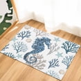 Coastal Seahorse Door Mat Blue Gray Shell Coral Ocean Summer Non Slip ...