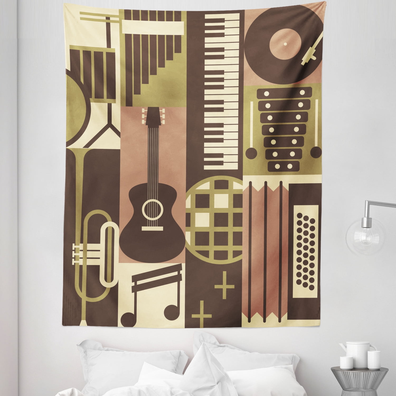 Music Tapestry, Creative Graphic of Vintage Musical Instruments Guitar ...